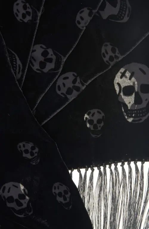 Buy Alexander McQueen Skull Jacquard Wool & Silk Fringe Scarf